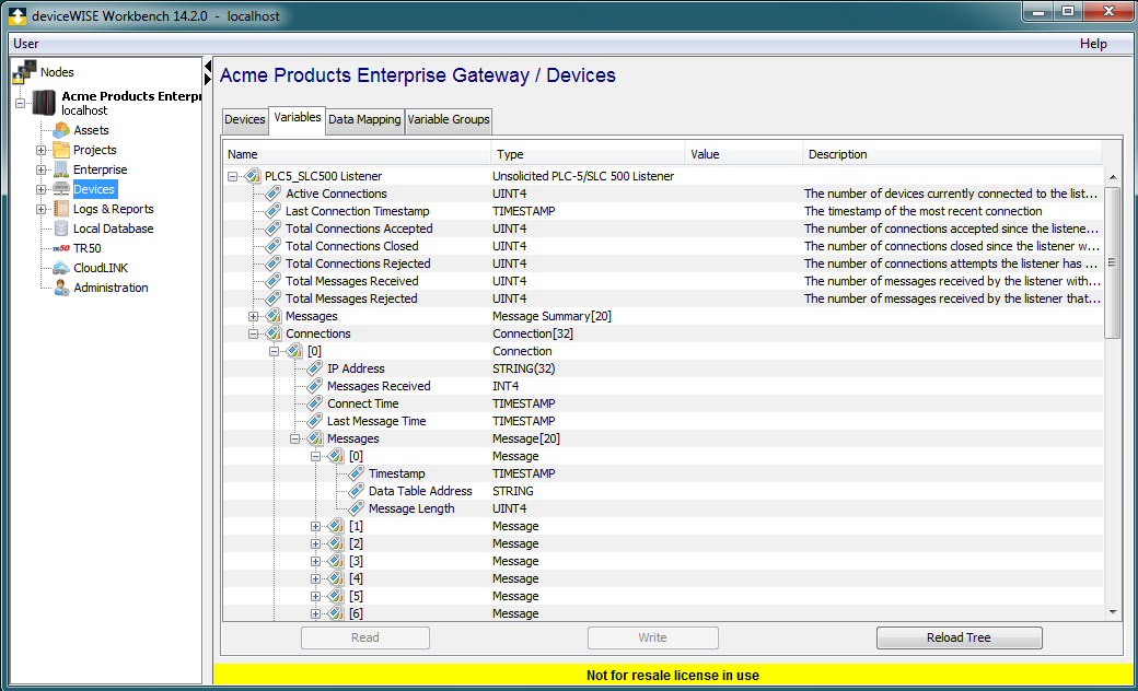 Using the Variables window to access Rockwell device variables