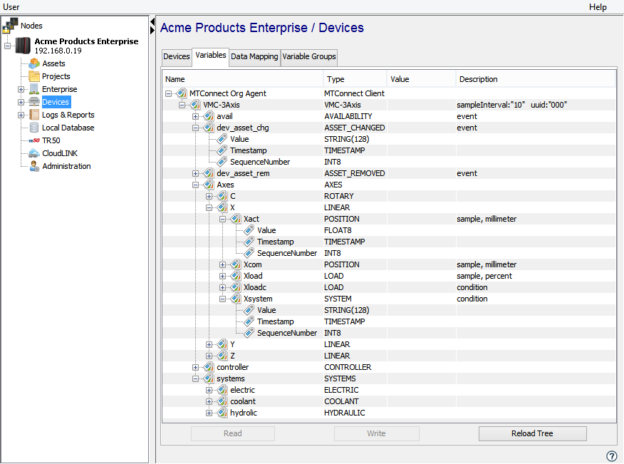 Using The Variables Window To Access Mtconnect Device Variables