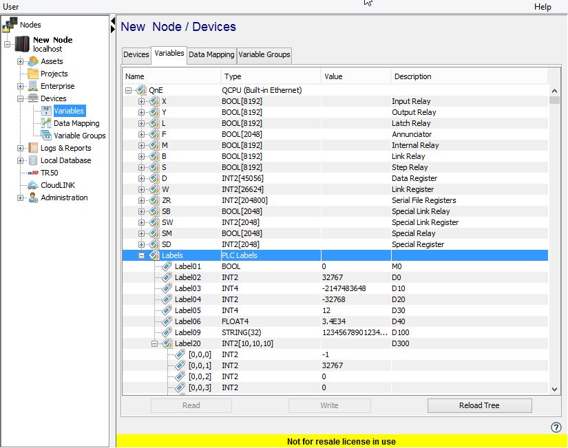 Using the Variables window to access Mitsubishi device variables