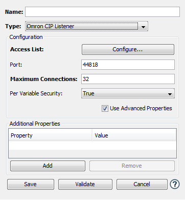 Using the Workbench to define an Omron CIP Listener