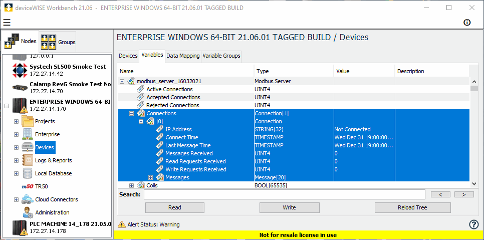 Using The Variables Window To Access A Modbus Server Device Variables 3608