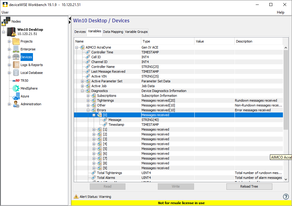 Using The Variables Window To Access Acradyne Device Variables 8566