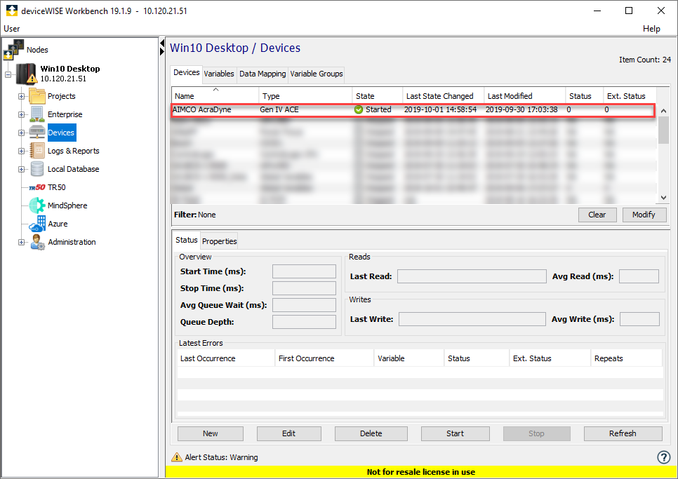 Verifying a AcraDyne device configuration