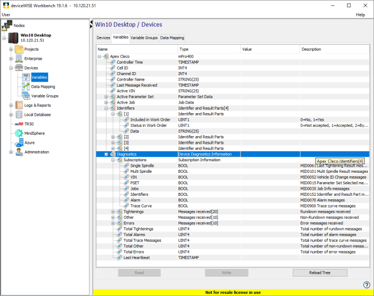 Using The Variables Window To Access Apex Cleco Device Variables