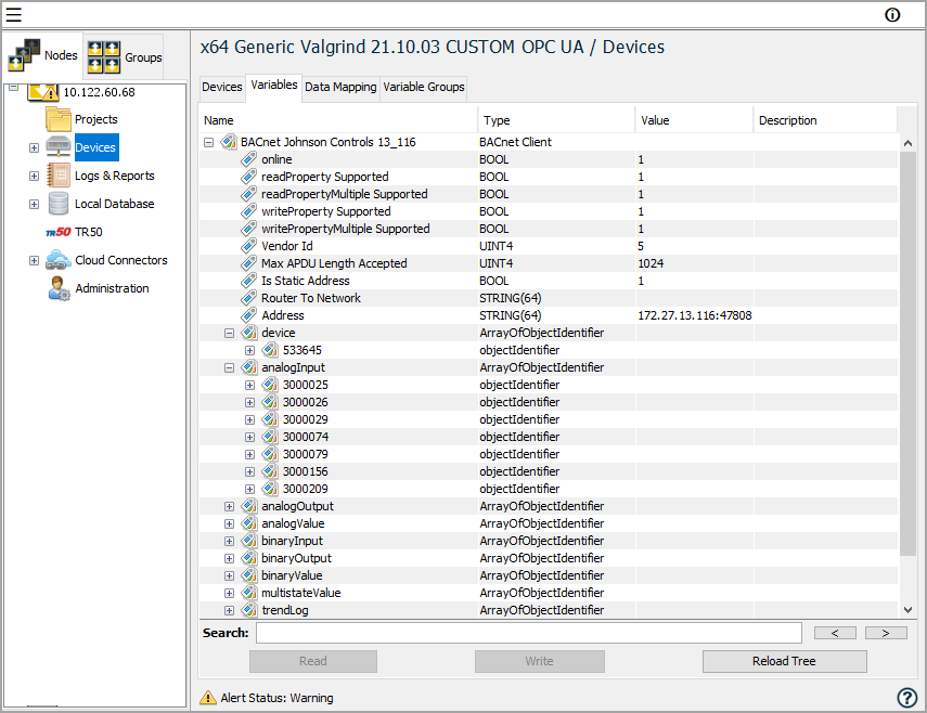 Using The Variables Window To Access Bacnet Device Variables 