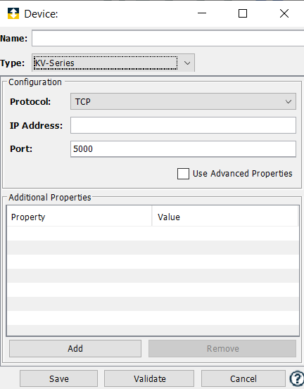 Using the Workbench to define a Keyence device