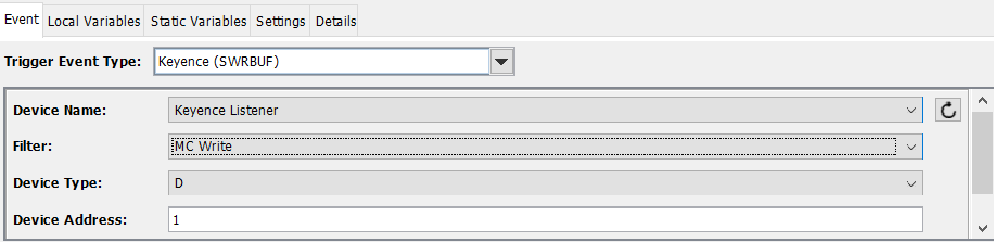 Defining a trigger for a Keyence unsolicited message