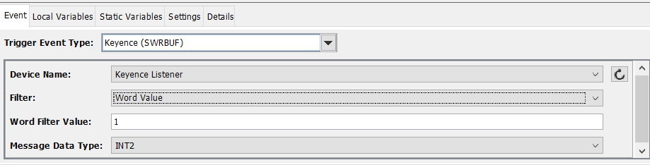 Defining a trigger for a Keyence unsolicited message