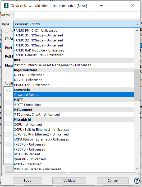 Using the Workbench to define a Kawasaki device