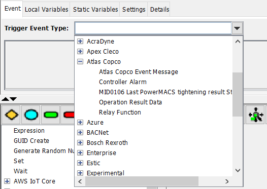 Atlas Copco trigger event types
