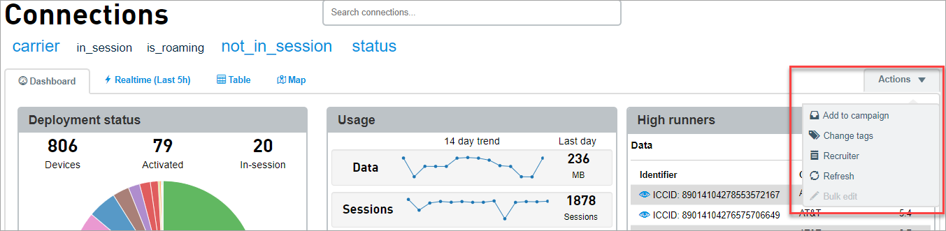 Using The Actions Menu Connection 4561