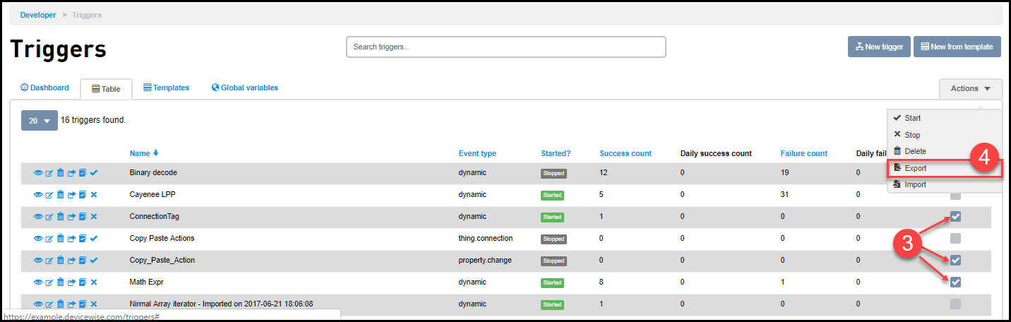 Exporting triggers/trigger templates
