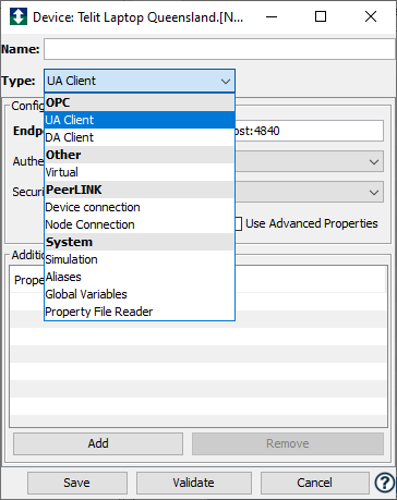 Using the Workbench to define an OPC-UA Client device
