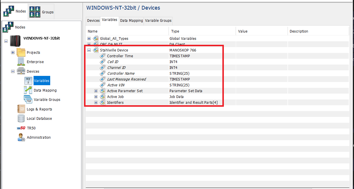 Using The Variables Window To Access Stahlwille Device Variables