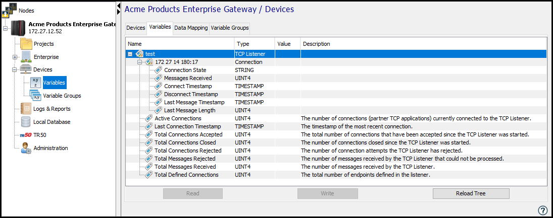 Using The Variables Window To Access Tcp Listener Device Variables