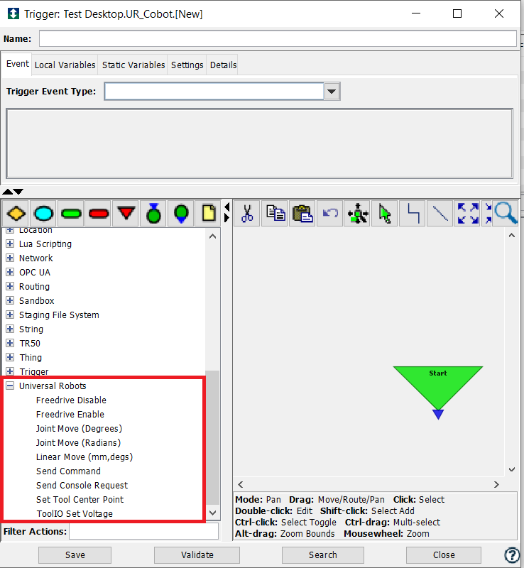 Universal Robots trigger actions